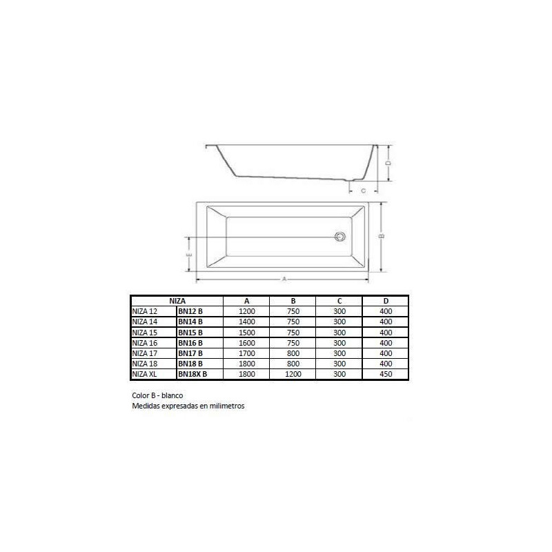 FERRUM BAÑERA - ACRILICA - NIZA - BLANCA - LARGO: 160 CM